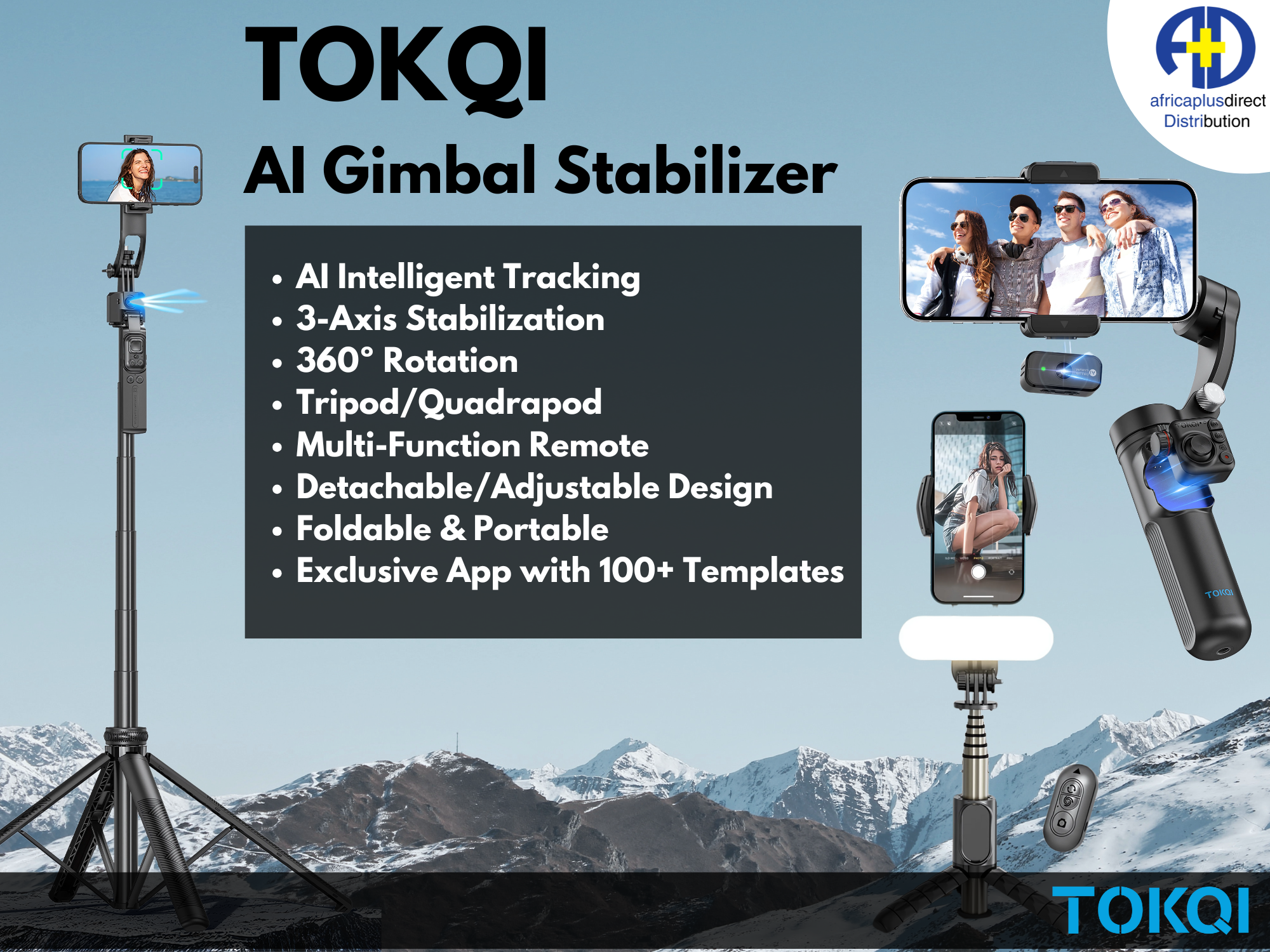 TOKQI | AI Face Tracking | Gimbal Stabilizer - Africaplus Direct ...